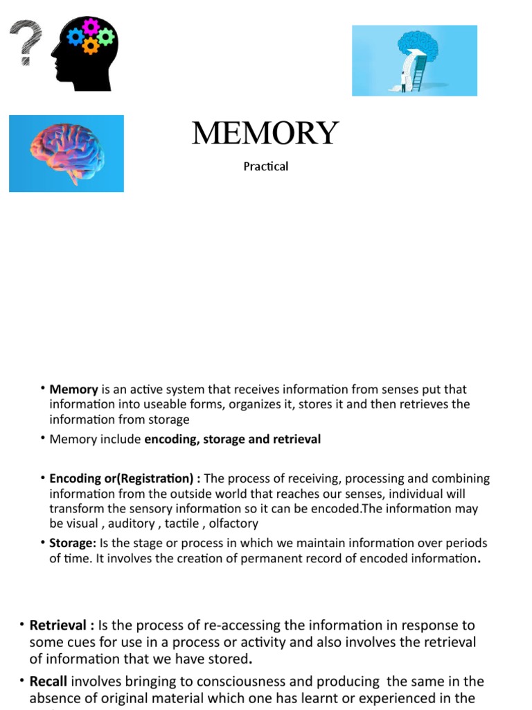 Memory: Encoding, Storage and Retrieval | PDF | Memory | Recall (Memory)
