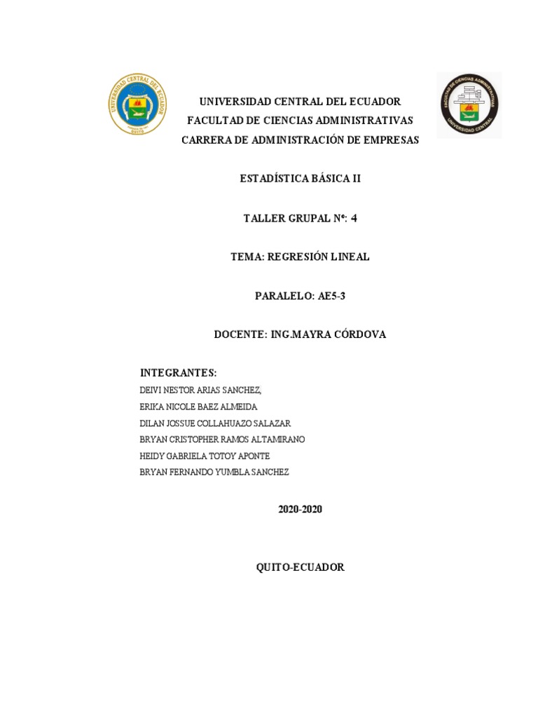 Ejercicio 1 Grupal | PDF | Regresión lineal | Estadísticas