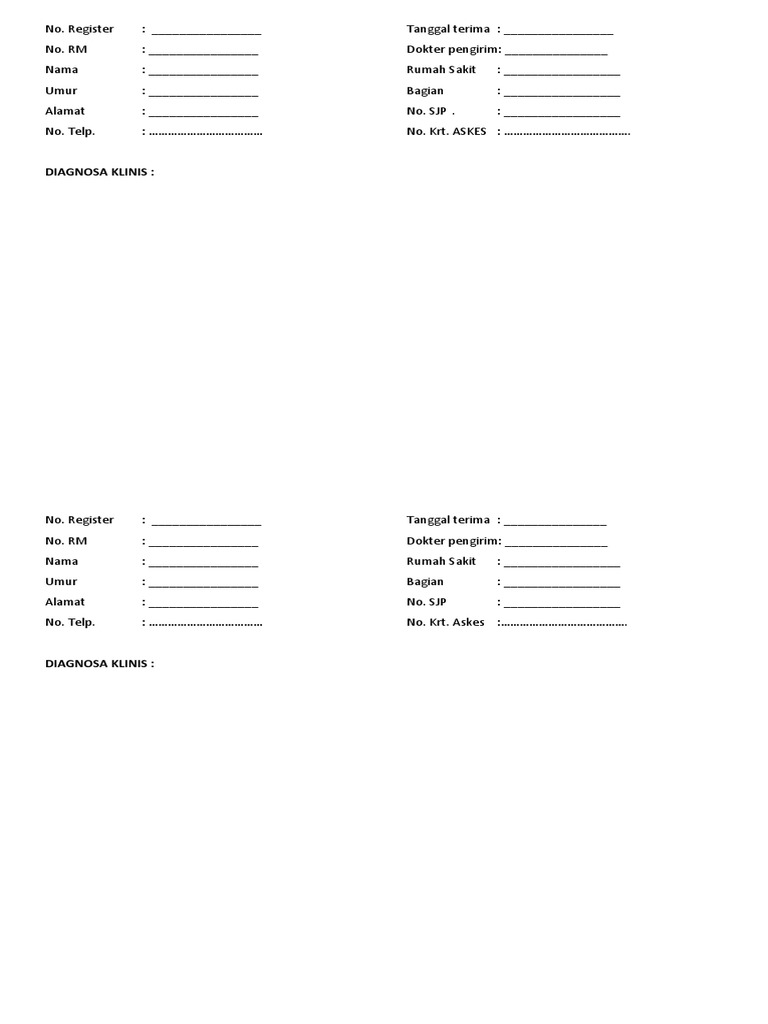 Contoh Kartu Registrasi Pasien | PDF