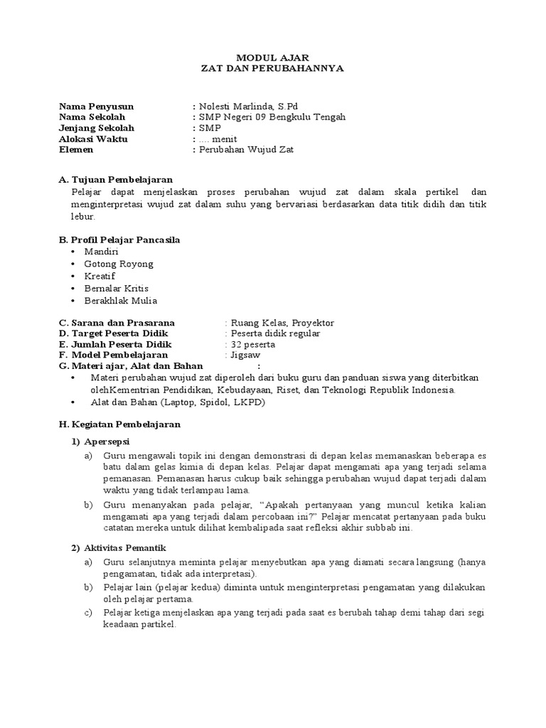 Modul Ajar IPA Kelas 7 Wujud Zat | PDF