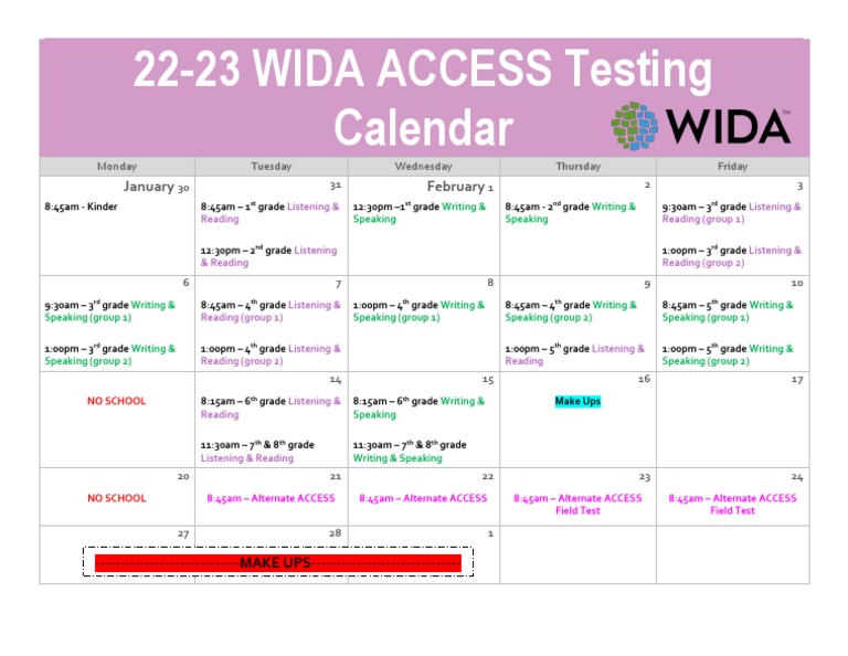 Wida Testing Calendar 22-23 2 | PDF