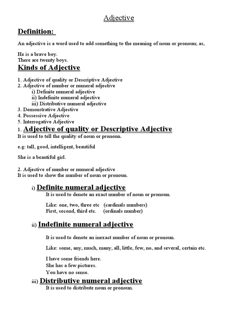 Adjective by Irfan Bedi CMS HIgh School Narowal | PDF | Adjective ...