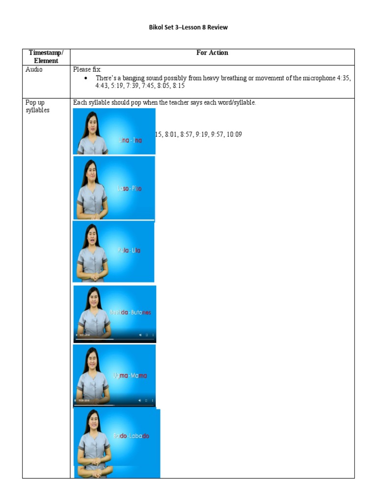 Bikol Lesson 8 Review Actions | PDF