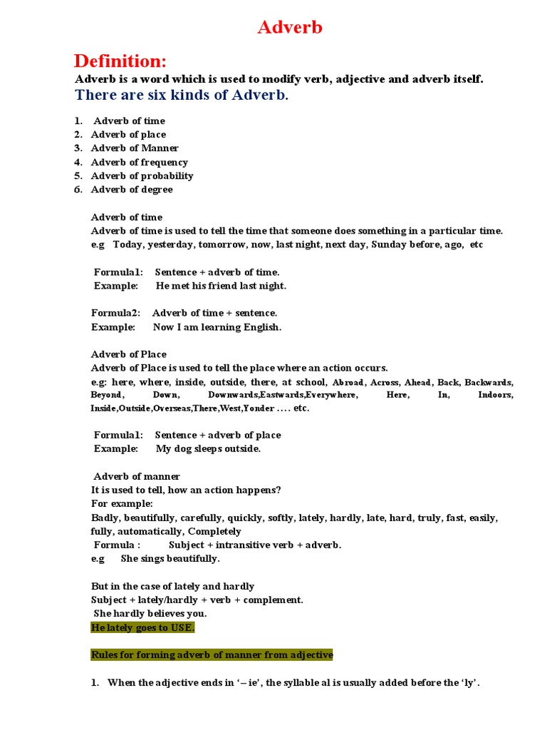 Adverb by Irfan Bedi CMS High School Narowal | PDF | Adverb | Verb