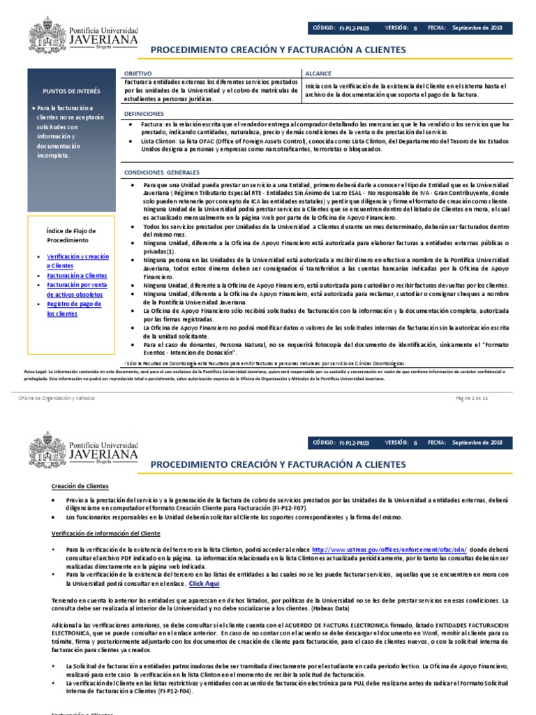 FI-P12-PR03 Procedimiento Creación y Facturación A Clientes | PDF ...