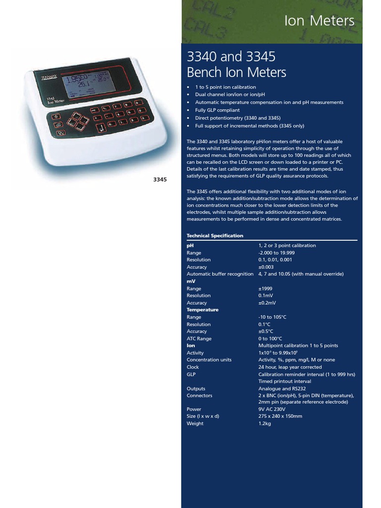 3340 and 3345 Bench Ion Meters | PDF | Ph | Ammonium