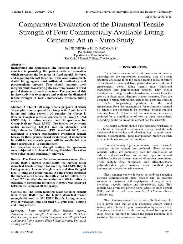 Comparative Evaluation of The Diametral Tensile Strength of Four ...