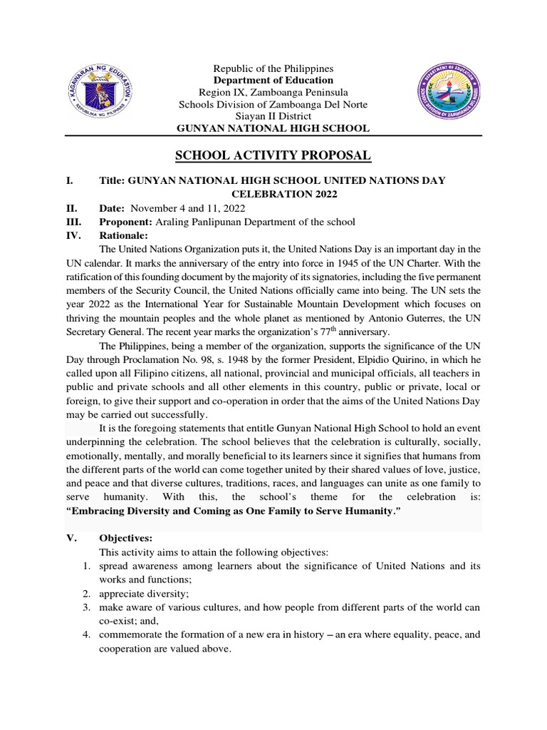 UN Day Celeb Proposal | PDF | United Nations | International Relations