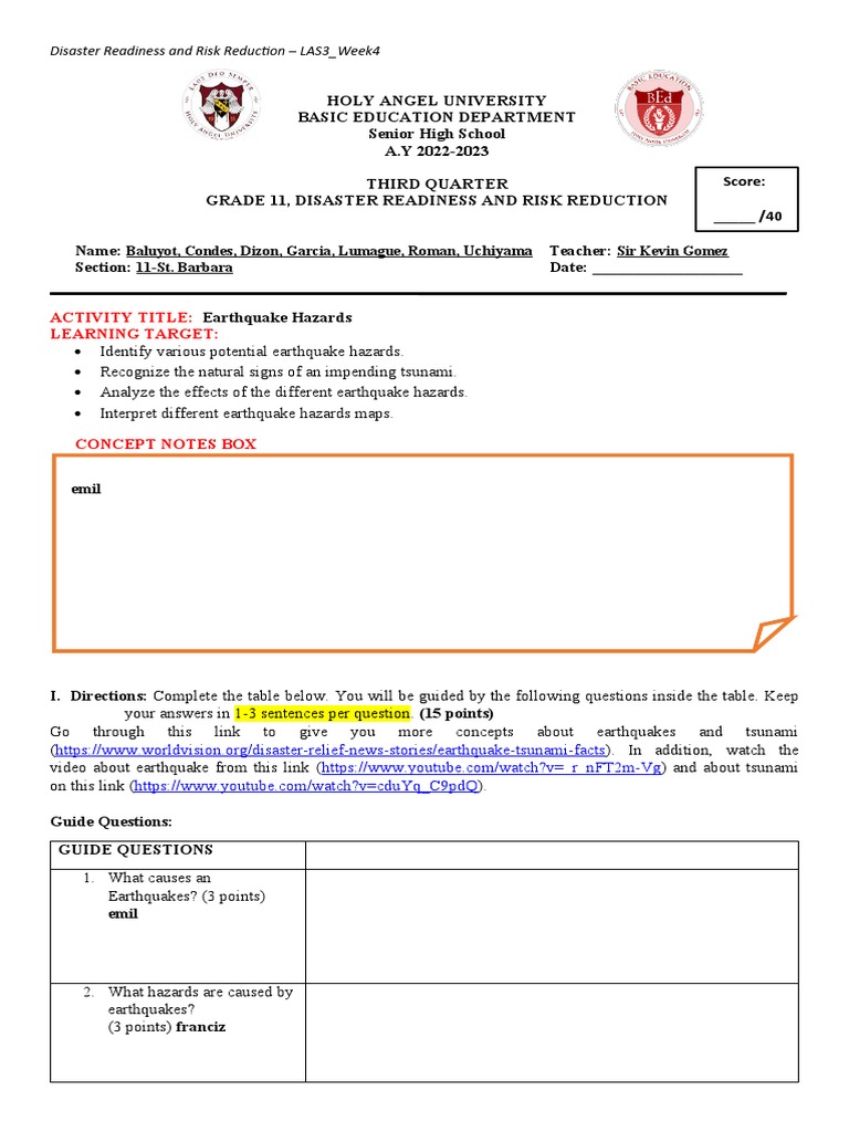 DRRR LAS3 Week4 | PDF | Accuracy And Precision | Disaster Risk Reduction