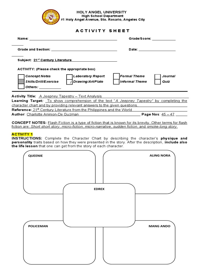 Jeepney Tapestry Activity Sheet | PDF | Cognition | Cognitive Science