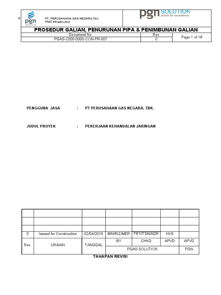 Prosedur Galian Pipa Gas Bumi | PDF | Teknologi & Rekayasa