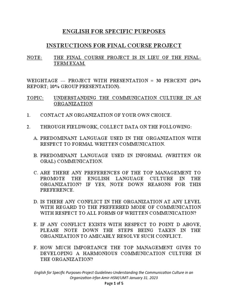 Guidelines For The Course Project-Fall 2022 | PDF | Communication