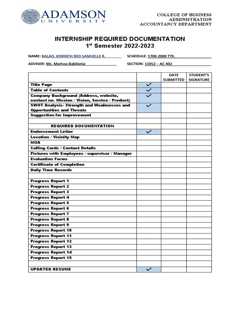 College Business Internship Docs | PDF
