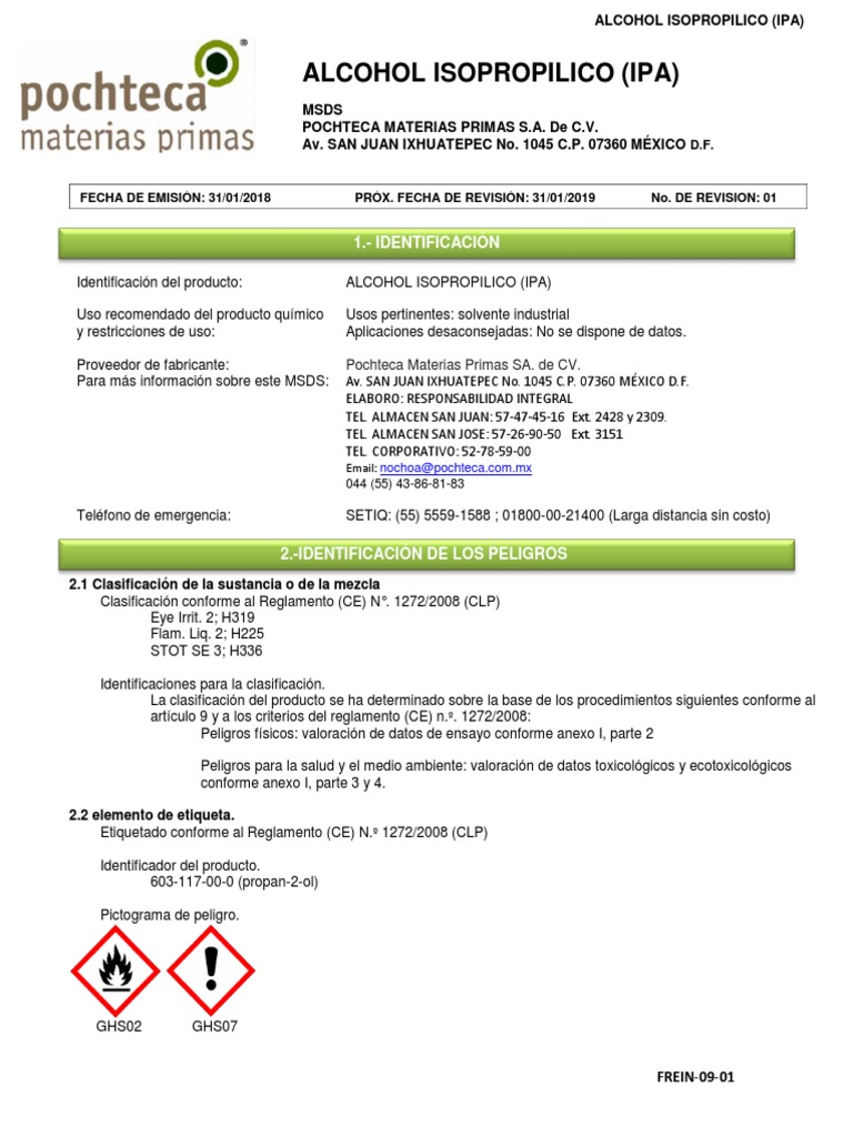 Alcohol Isopropilico-Pochteca | PDF | Agua | Dióxido de carbono