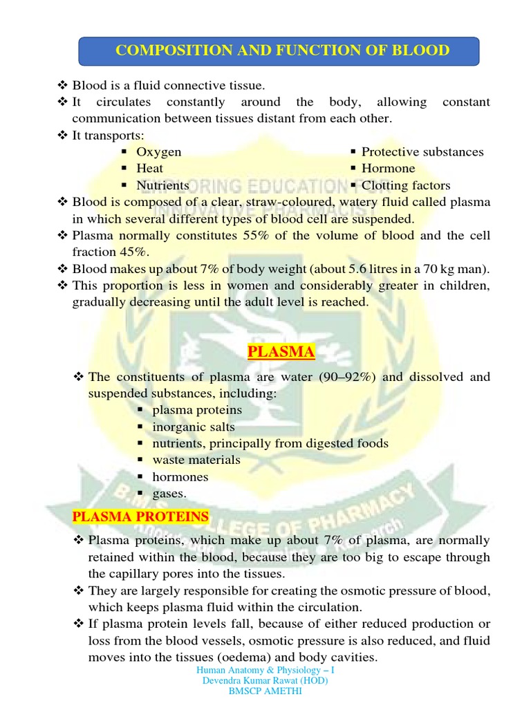 Composition and Function of Blood | PDF | Granulocyte | Blood Plasma