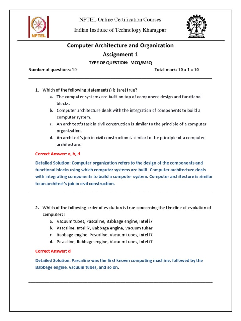 Assignment 1 CAO Solution | PDF