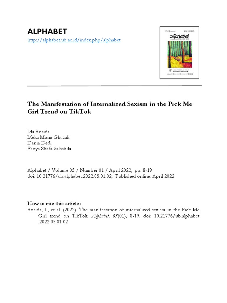 The Manifestation Of Internalized Sexism In The Pick Me Girl Trend On Tiktok Pdf Sexism