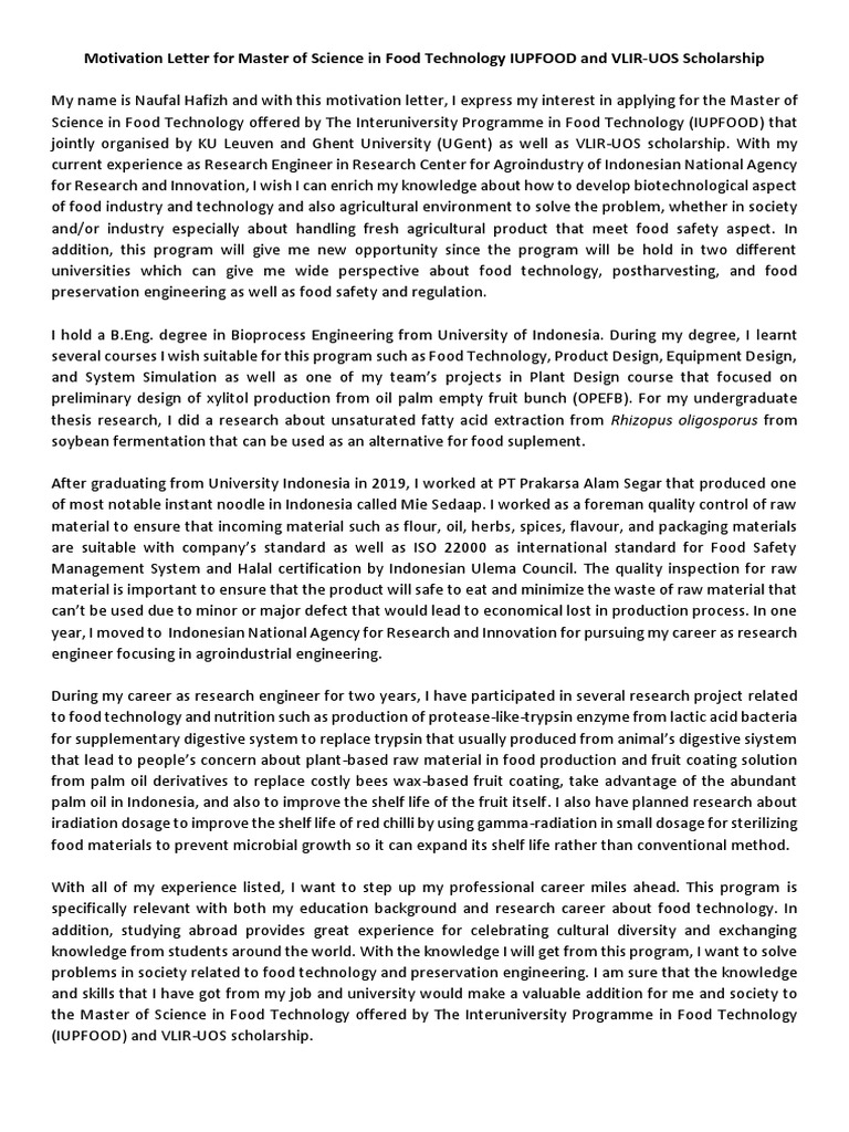 Naufal Hafizh's VLIR-UOS Scholarship Application | PDF | Foods | Food ...
