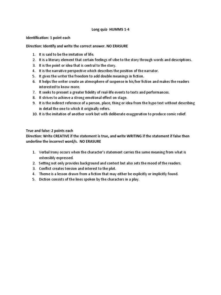 Long Quiz | PDF | Narration | Writers