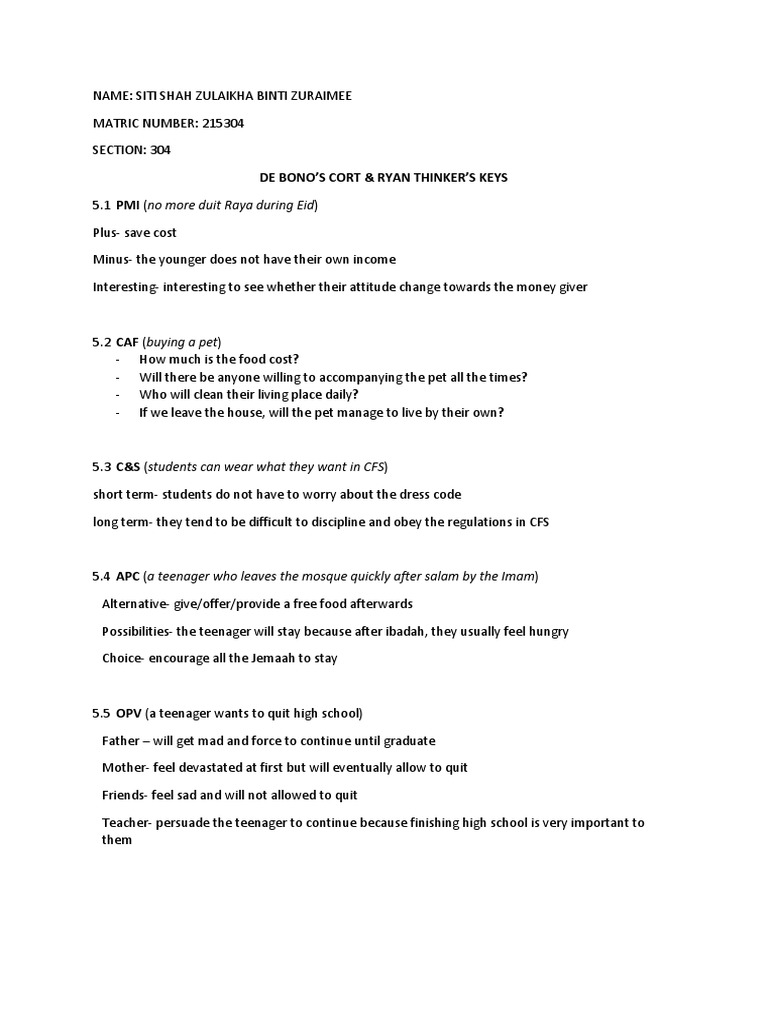 De Bono's Cort & Ryan Thinker's Keys | PDF