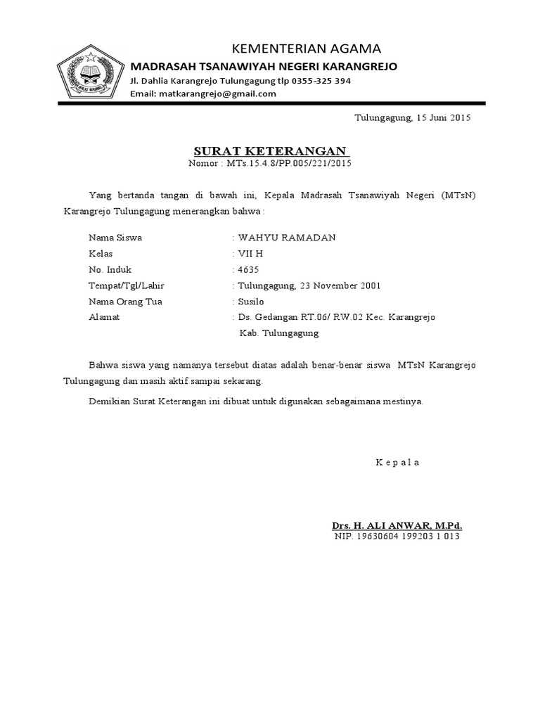SURAT KETERANGAN Benar2 Siswa WAHYU RAMADAN | PDF