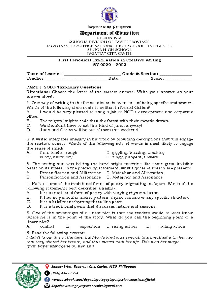 Creative Writing Exam Review | PDF | Poetry | Metre (Poetry)