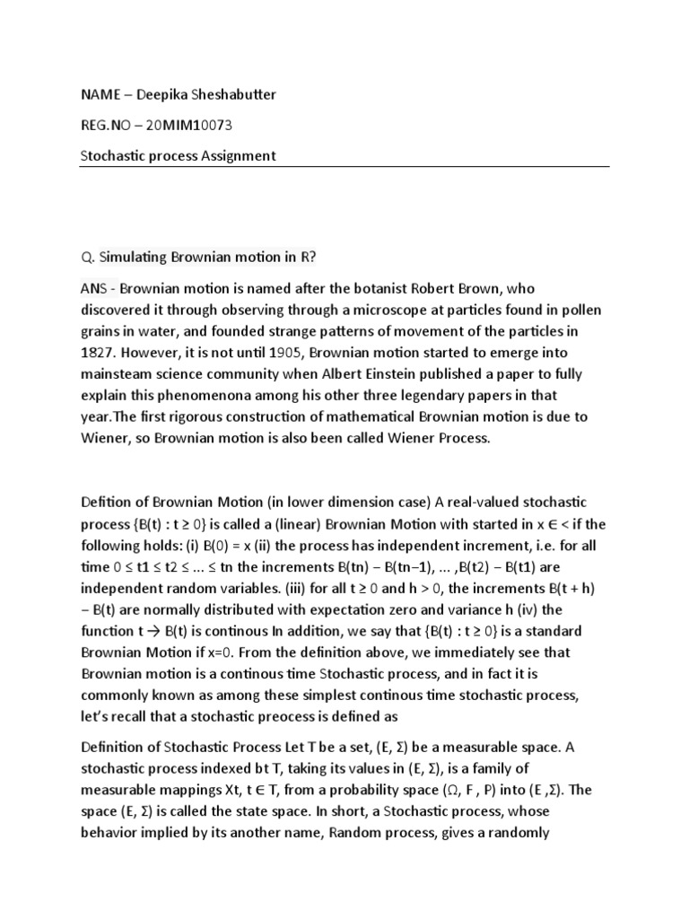 20mim10073 Assignment Stochastic Process Pdf Stochastic Process