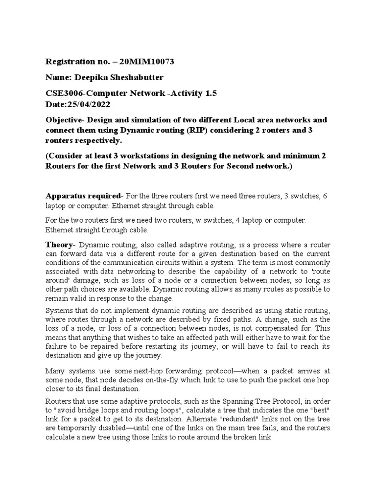20MIM10073 (Activity1.5) | PDF | Routing | Router (Computing)