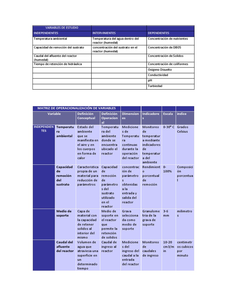 Matriz de Operacionalidad de Variables | PDF | Agua | Naturaleza