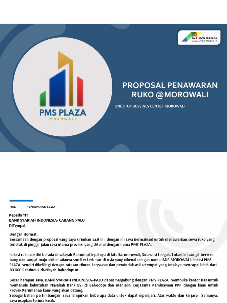 Proposal Penawaran SEWA RUKAN PMS PLAZA-BSI PALU | PDF
