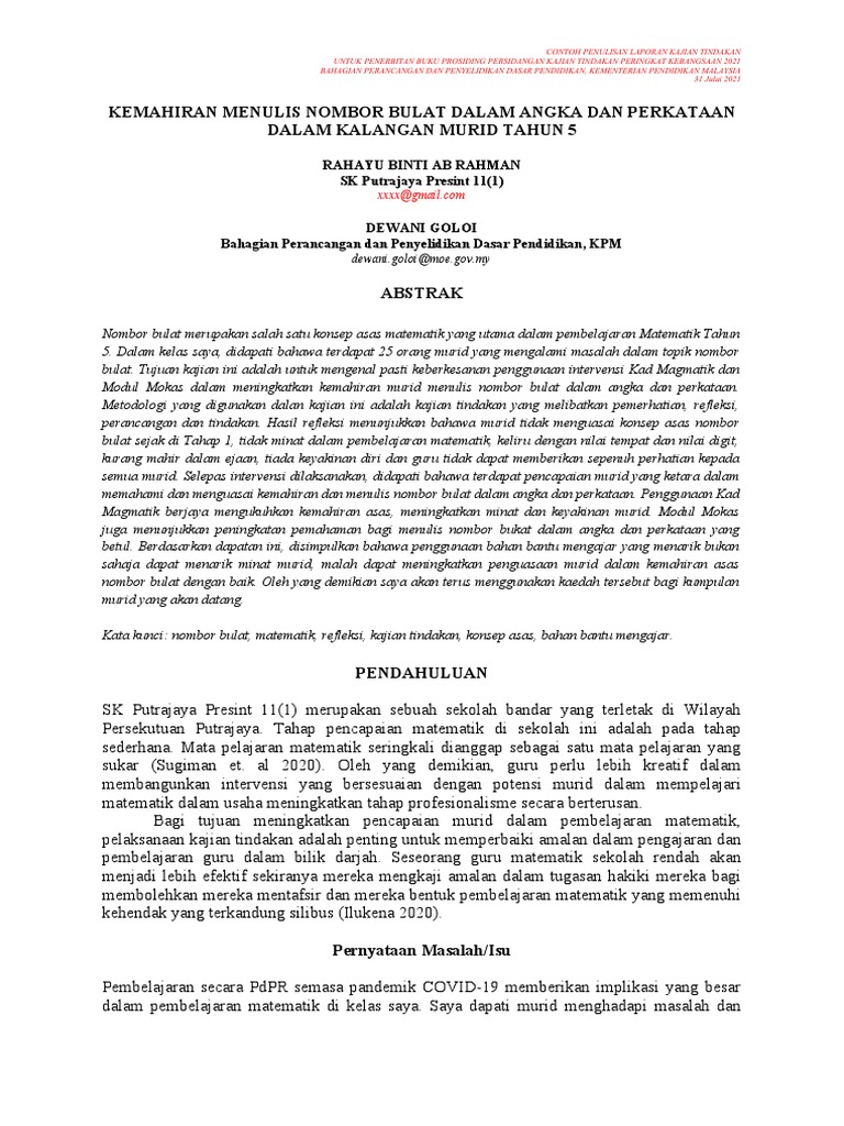 Bahan 2b GP - CONTOH PENULISAN LAPORAN KT - Putrajaya | PDF