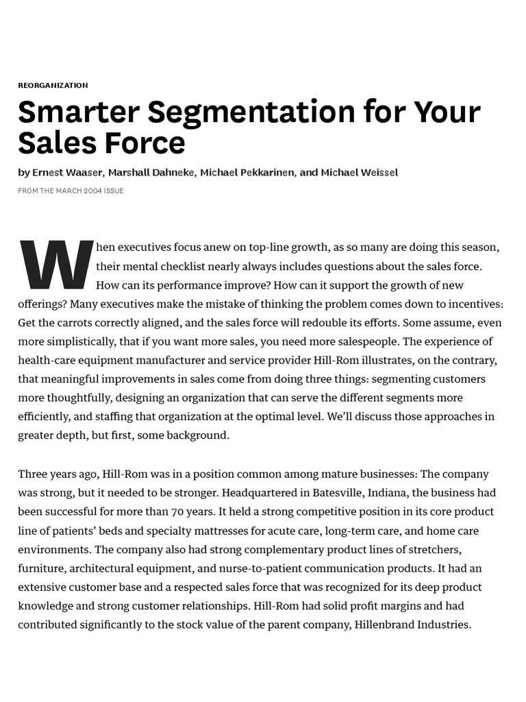 Smarter Segmentation For Your Sales Force Hill Rom Pdf Sales