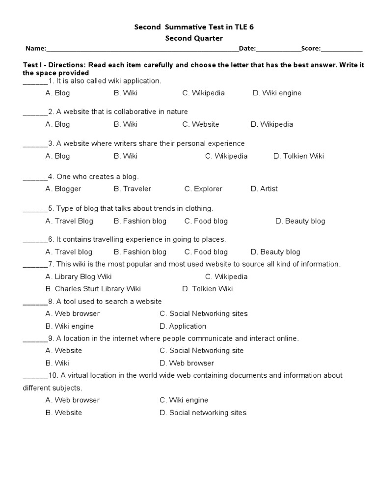 2nd Quarter 2nd Summative in TLE | PDF | Wiki | Websites
