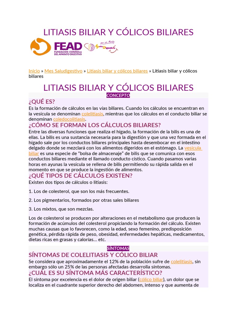 Litiasis Biliar: Síntomas y Diagnóstico | PDF | Bilis | Especialidades ...