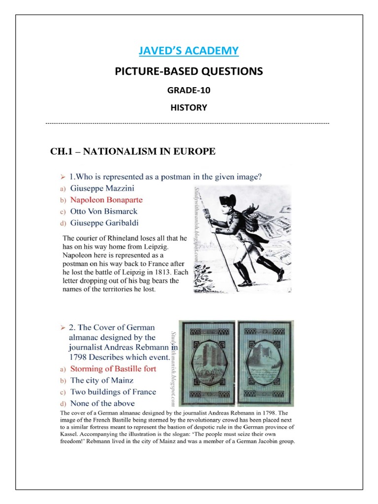 Picture-Based Questions, History, Grade-10 | PDF