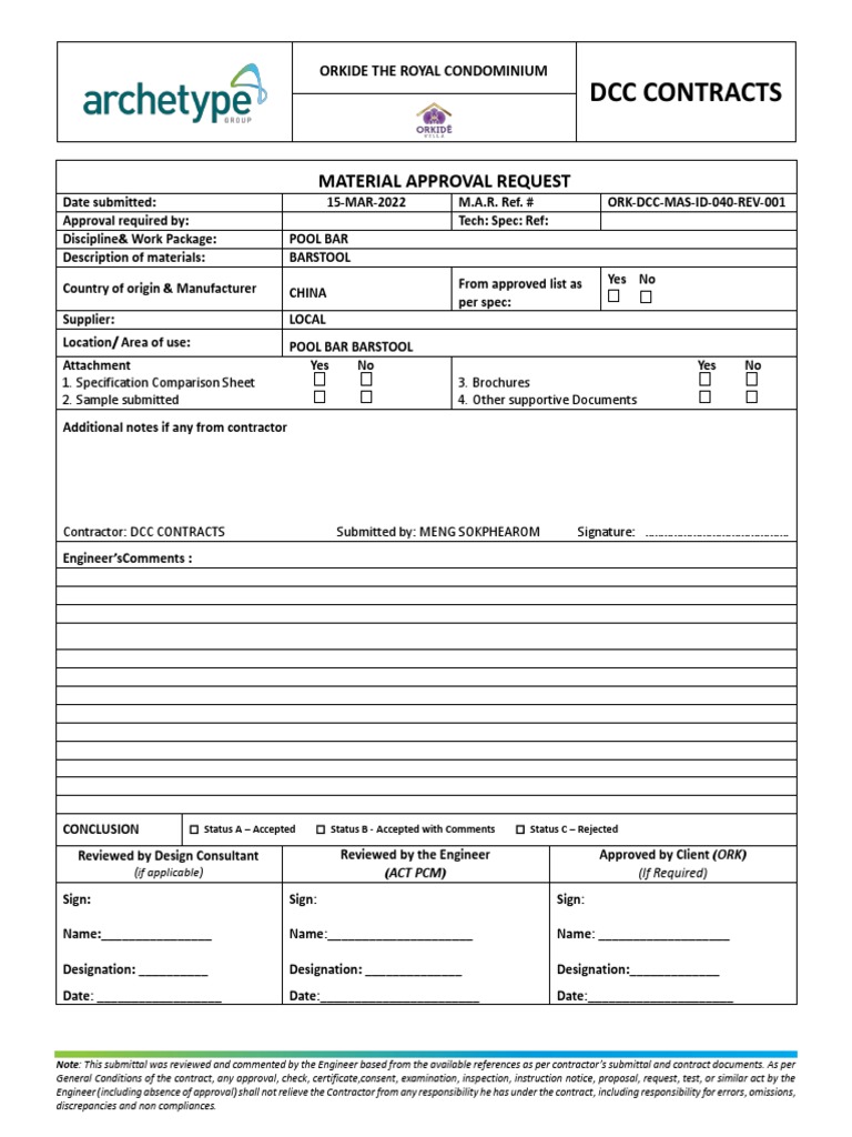Material Approval Request Template (MAS) - BARSTOOL | PDF | Specification (Technical Standard ...