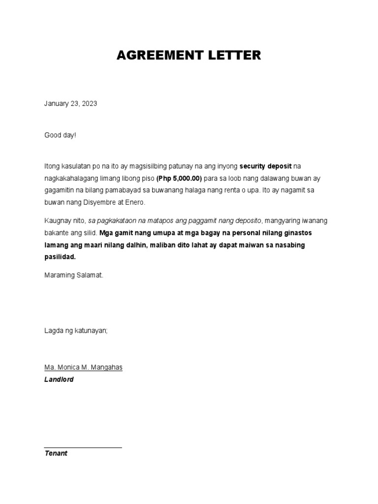 Agreement Letter | PDF