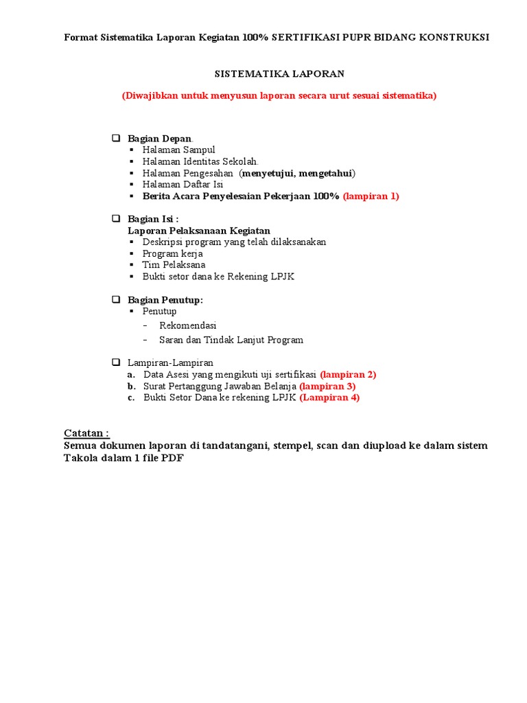 Format Laporan Akhir 100% Sertifikasi PUPR Lengkap 02 | PDF
