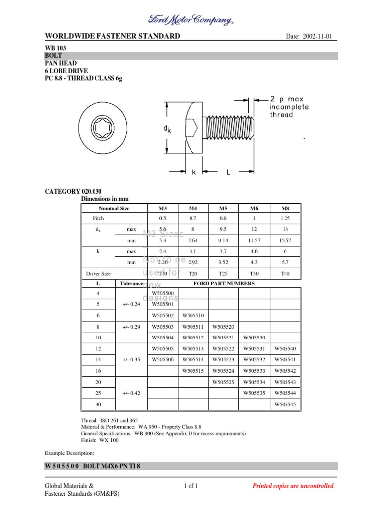Ford WB 103-2002 | PDF | Screw | Tools
