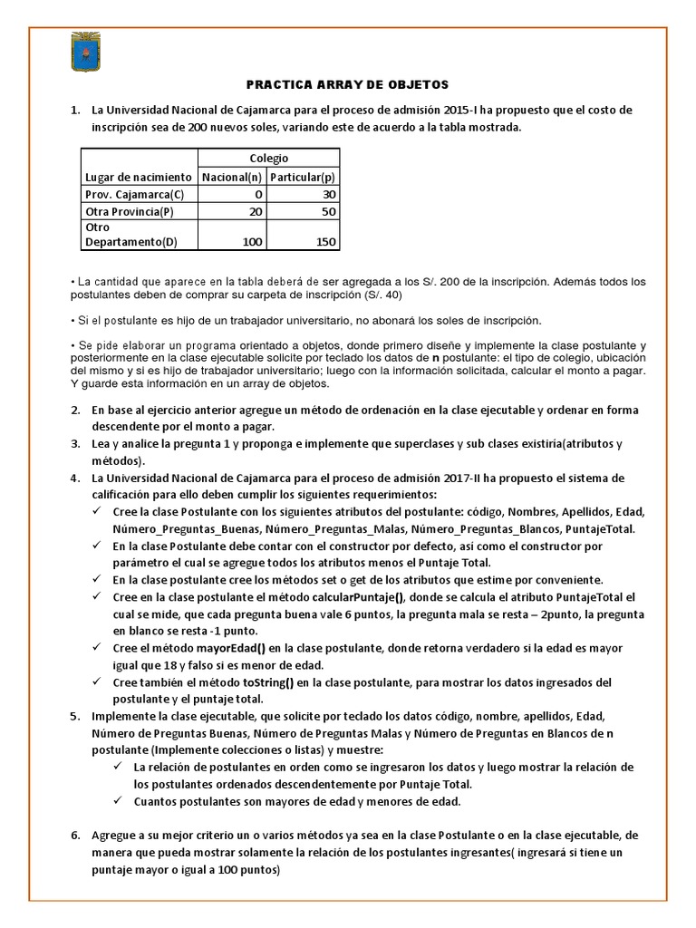 Ejercicios Array Objetos | PDF | Constructor (Programación Orientada a ...