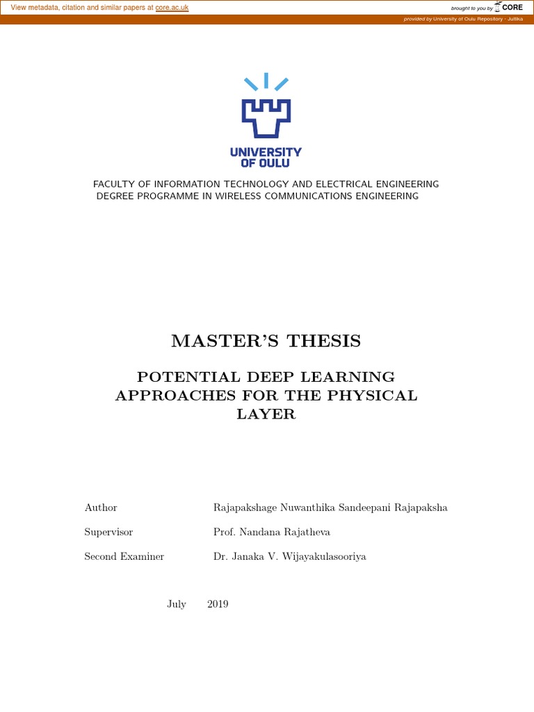 Master'S Thesis: Potential Deep Learning Approaches For The Physical ...