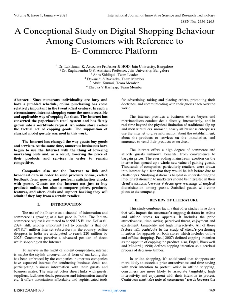 A Conceptional Study On Digital Shopping Behaviour Among Customers With Reference To E ...