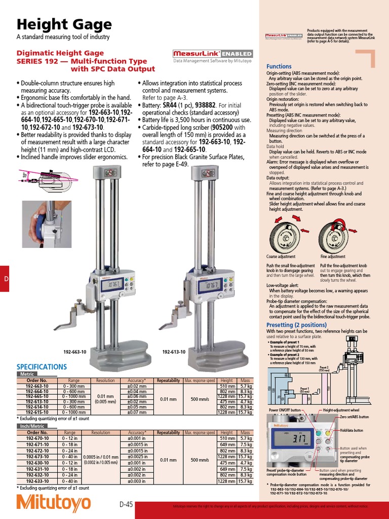 Mitutoyo Digital Height Gauge | PDF | Accuracy And Precision | Measurement