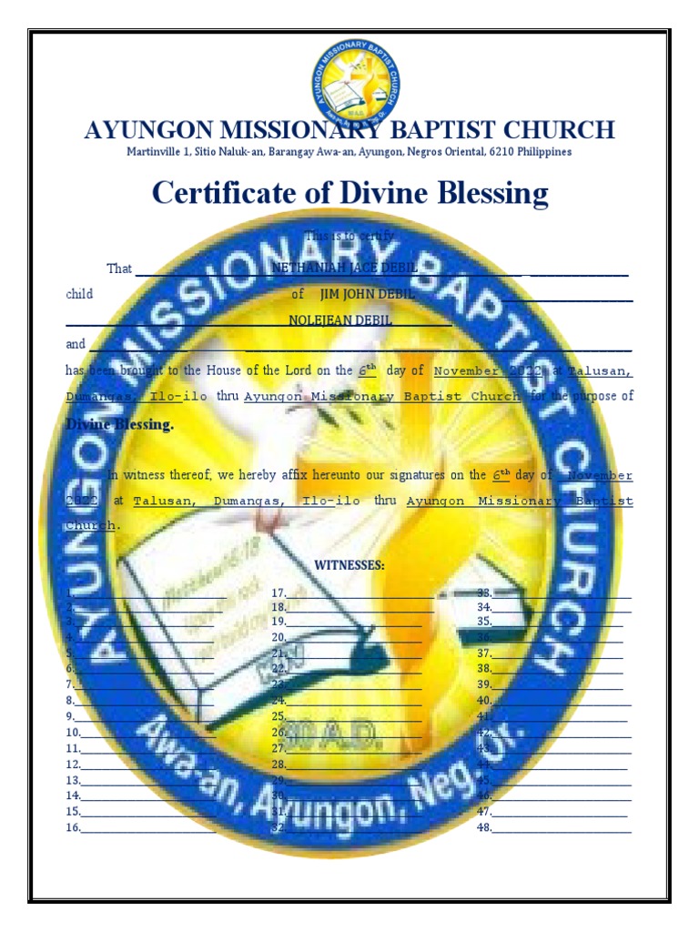Divine Blessing Certificate For Baby Jace | PDF | Religious ...