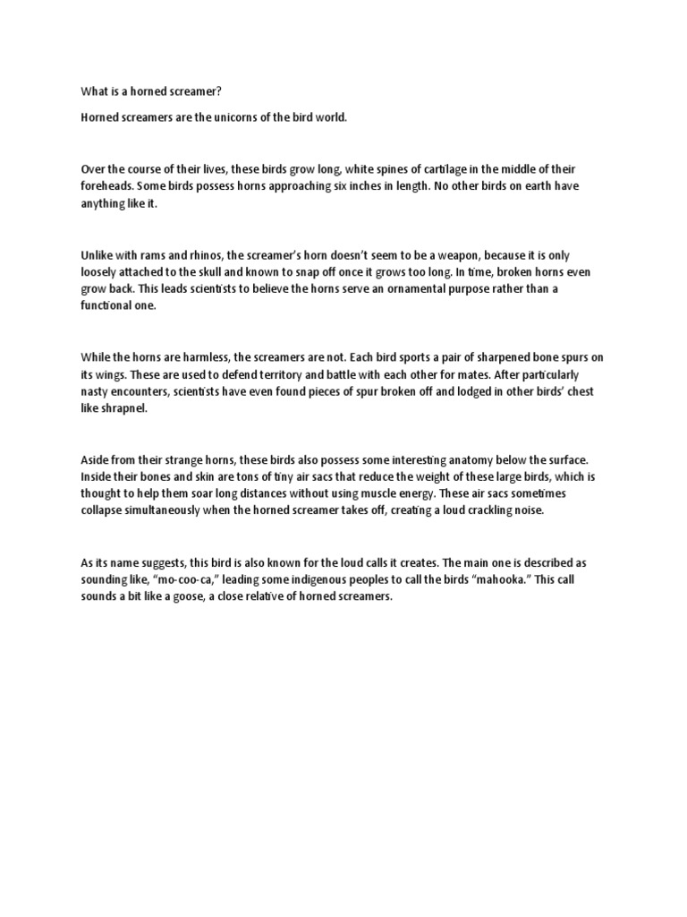 What Is A Horned Screamer | PDF