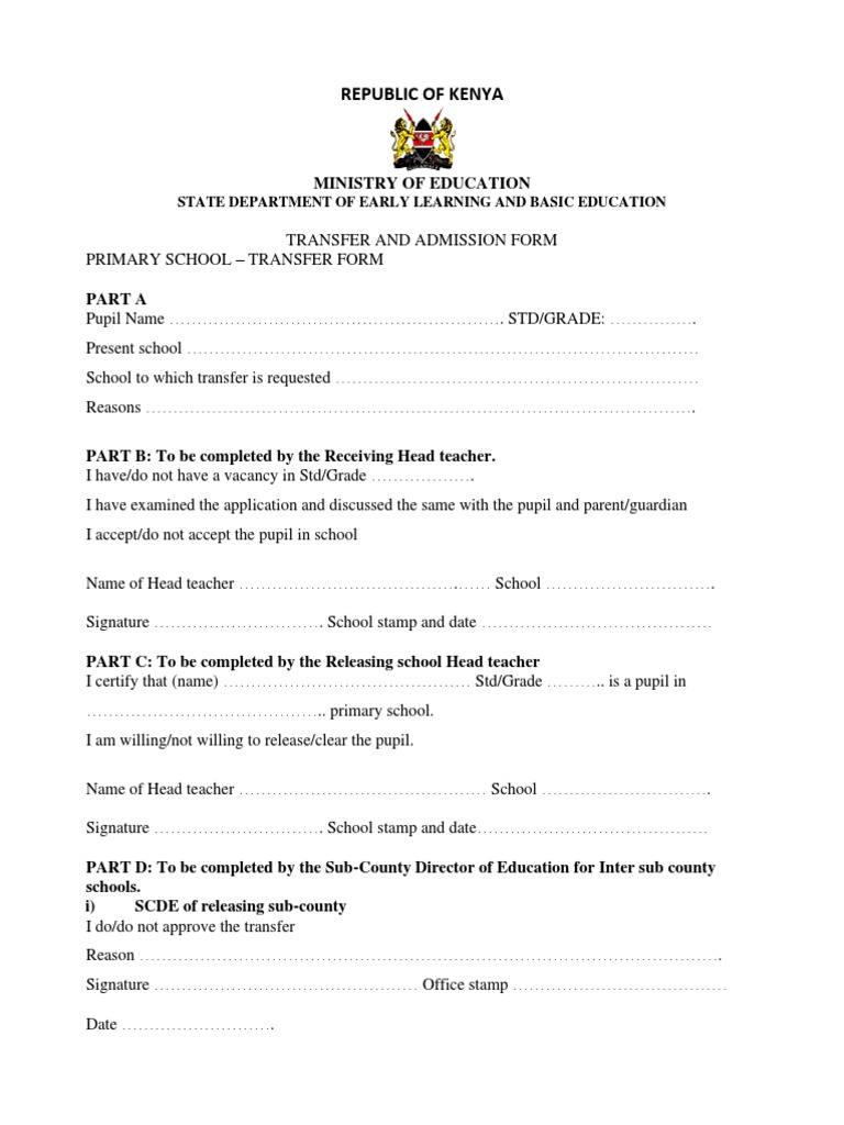 Transfer & Admission Form - PRIMARY | PDF