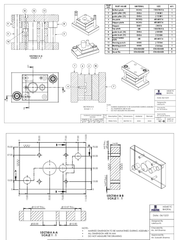 Press Tool Assembly Drawing | PDF | Engineering Tolerance | Procedural ...
