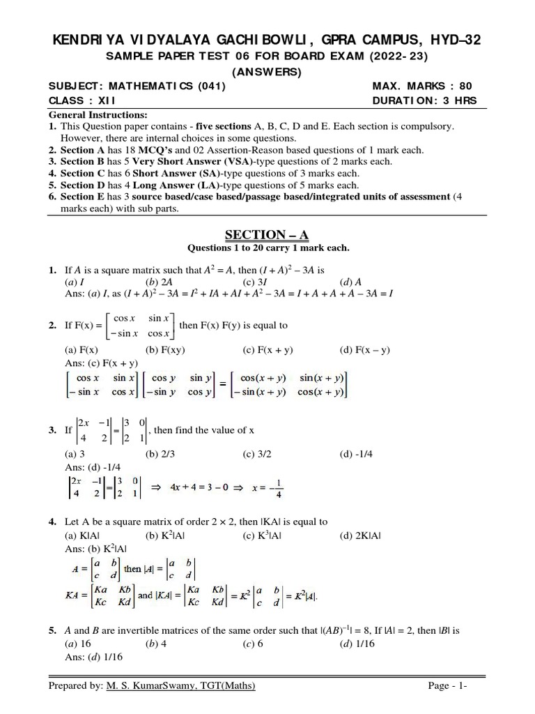 Sample Paper-6 With Solution | PDF | Trigonometric Functions | Maxima And Minima