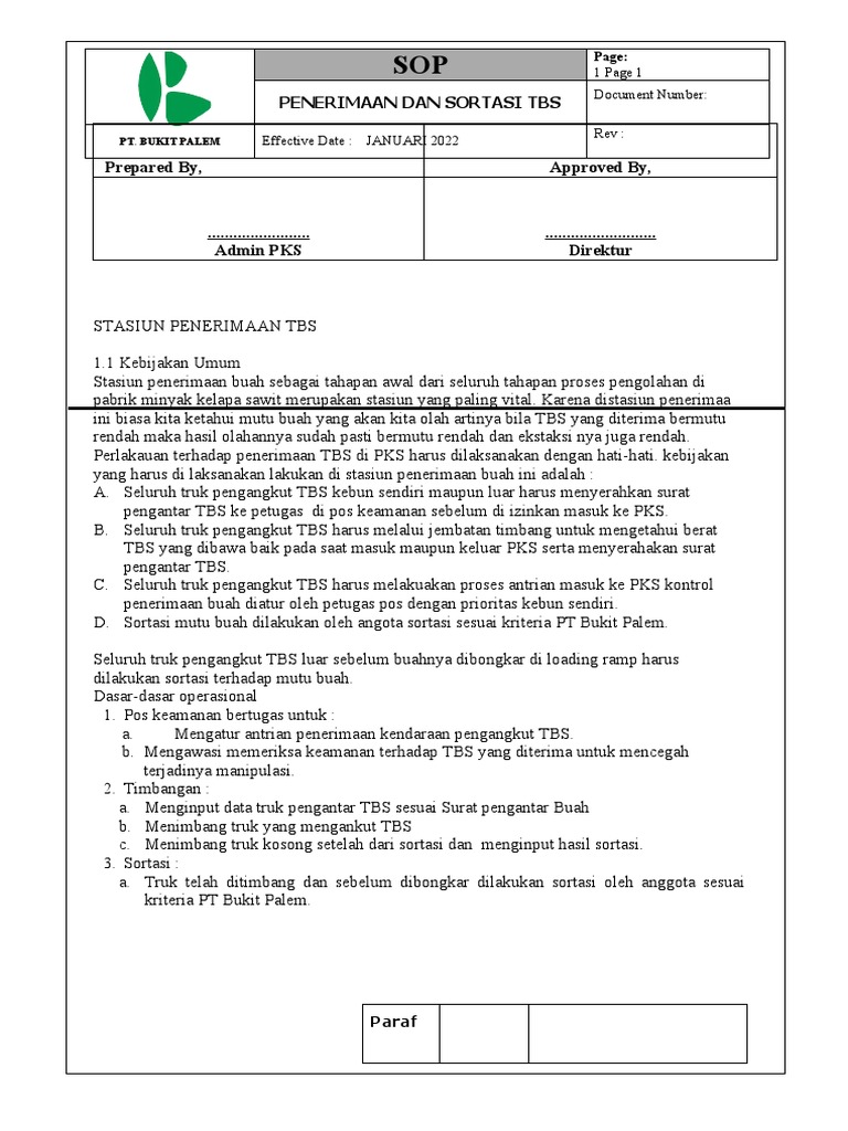 Penerimaan TBS | PDF