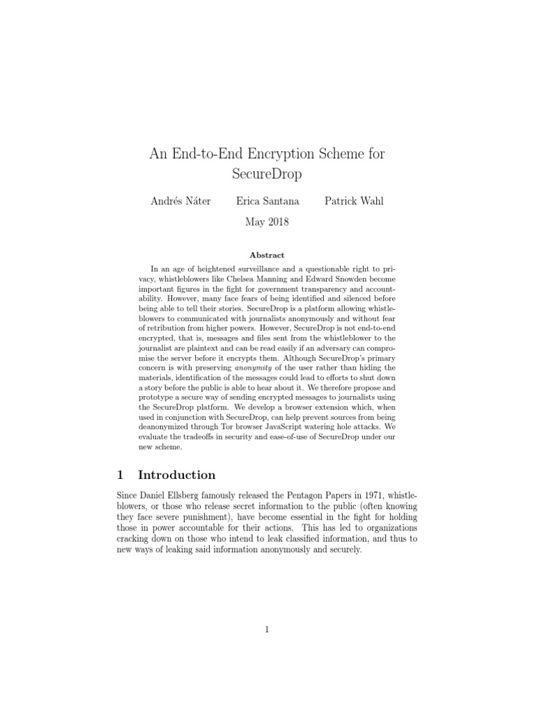 Nater Santana Wahl SecureDrop | PDF | Encryption | Public Key Cryptography